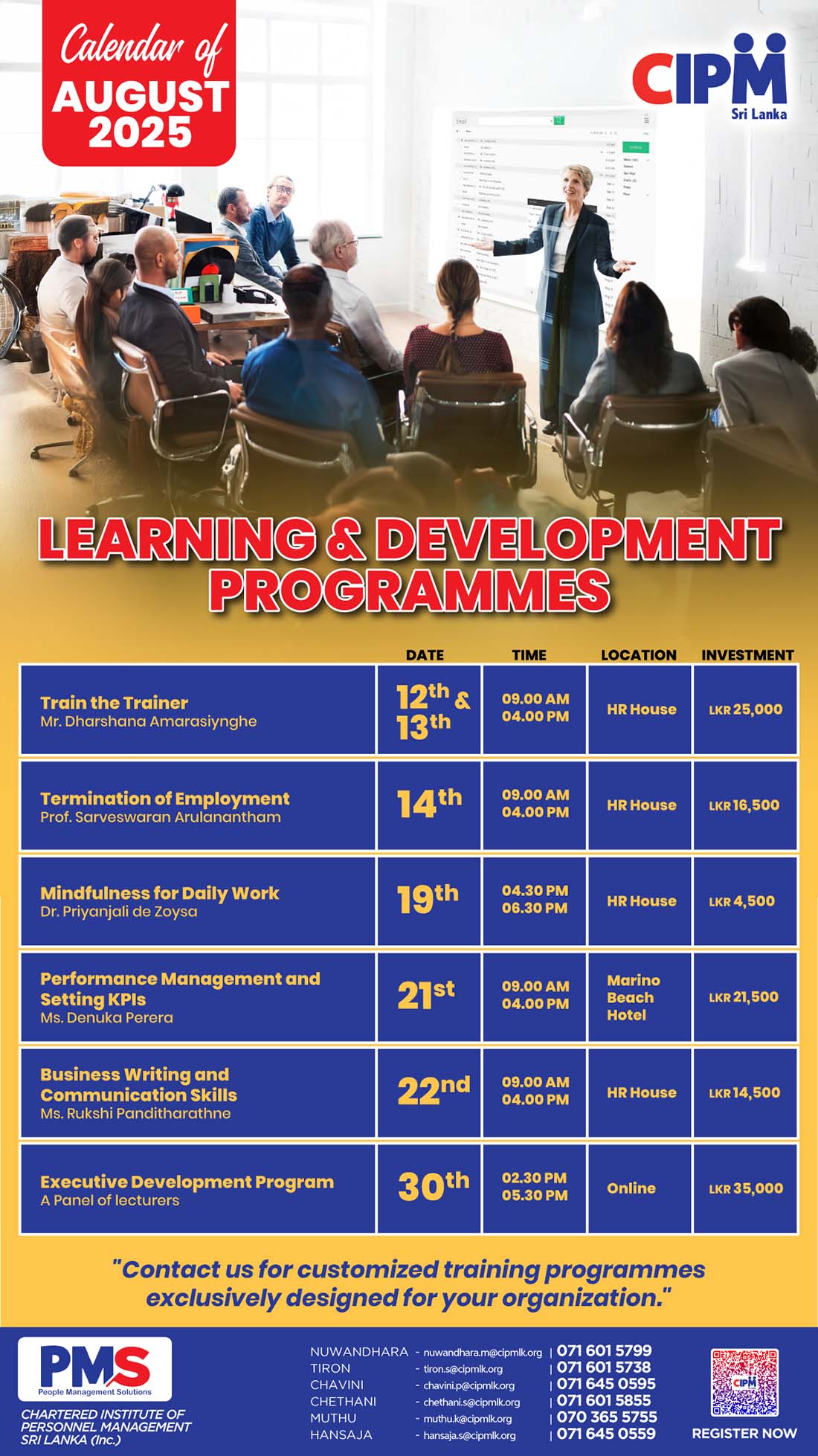 PMS Calendar – August - CIPM Sri Lanka
